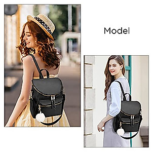 I IHAYNER Women Backpack Purse Fashion Leather Large Designer Travel Bag Ladies Shoulder Bags with Pompom Backpack for College Work, Black