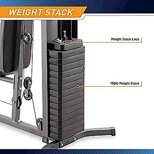 Marcy MWM-4965 Stack Weight Multifunctional Home Gym Workout Station with Pulley, Arm, and Leg Developer for Full Body Fitness, Black
