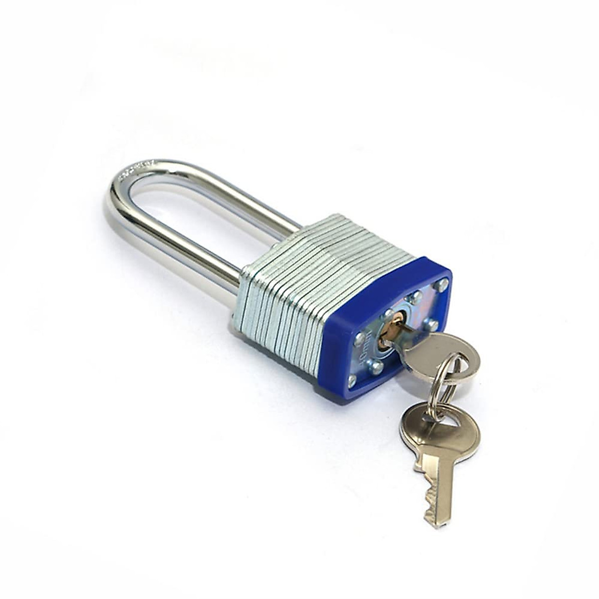 Laminated Steel Keyed Padlock, Keyed Alike Locks,1-9/16"(40mm) Wide Body,Long Shackle Padlock, Blue Plastic Hoop, Pack of 12