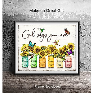 God Says You Are Wall Art Decor - Religious Scripture Encouragement Gifts for Women - Christian Affirmations - Rustic Inspirational Psalms Bible Verses - Catholic Gifts - Motivational Positive Quotes