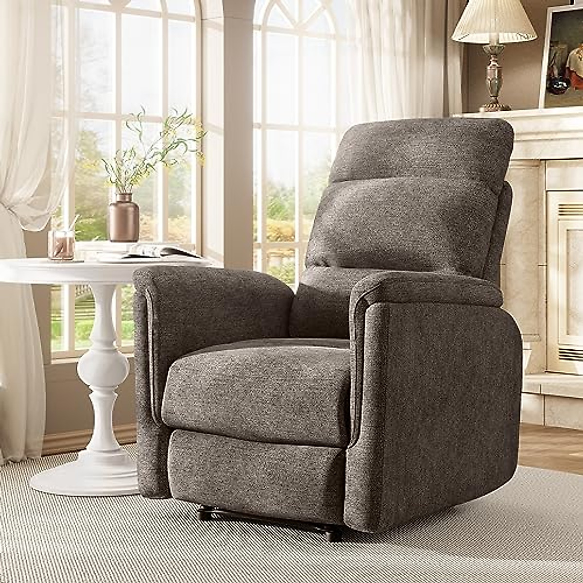 Koorlian Electric Power Recliner Chair, Fabric Recliner for Adults with USB Ports, Adjustable Reclining Sofa with Padded Seat Backrest, Single Small Home Theater Recliner for Living Room, Brown