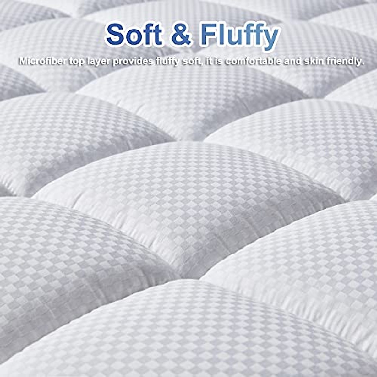 MATBEBY Bedding Quilted Fitted Mattress Pad Cooling Breathable Fluffy Soft Stretches up to 21 Inch Deep, Full Size, White, Mattress Topper Mattress Protector