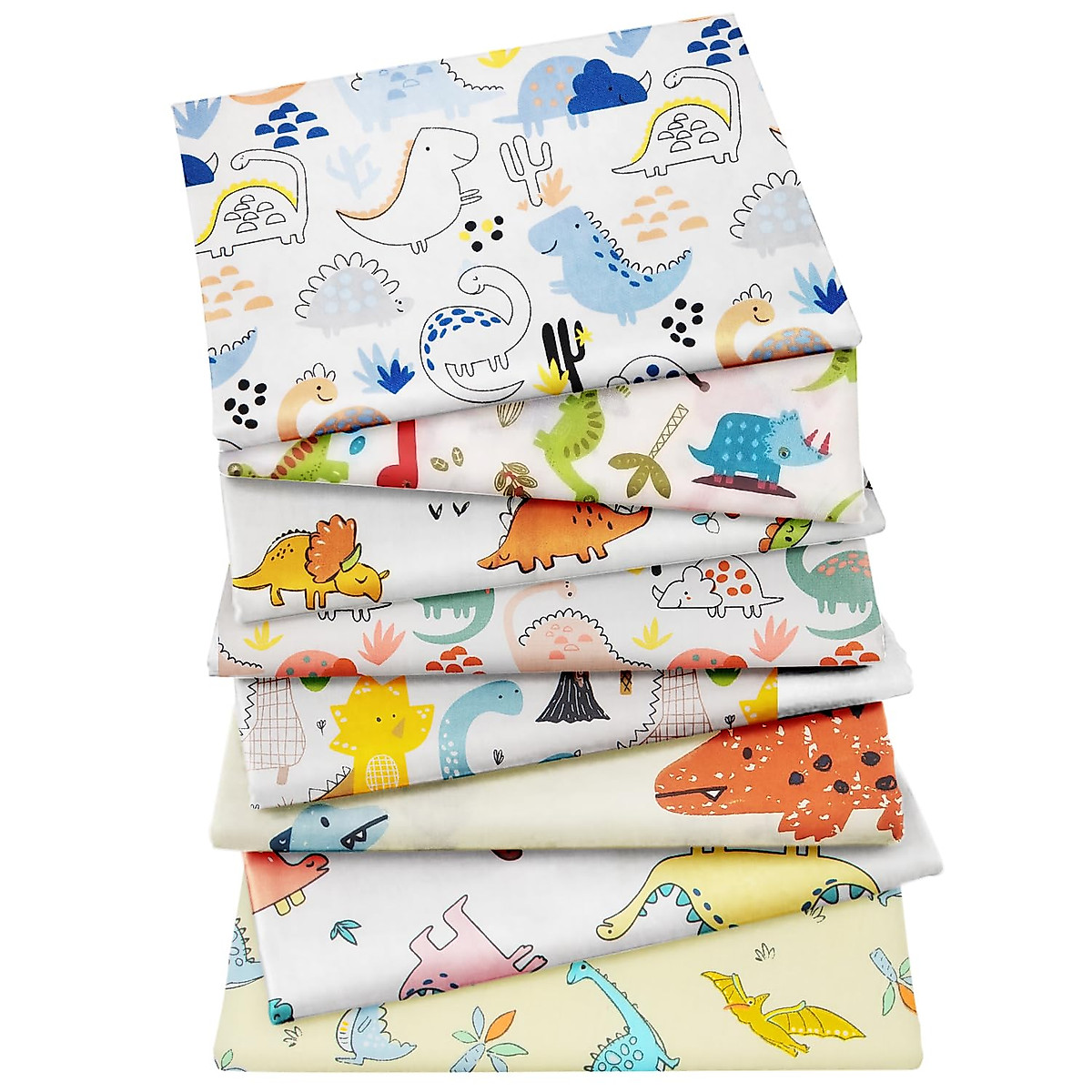 Aubliss 8pcs Fat Quarter Fabric Bundles 100% Cotton 19.6'' x 19.6''(50cm x 50cm) Quilting Cotton Craft Fabric Pre-Cut Squares Sheets for Patchwork Sewing Quilting Crafting(Dinosaur)