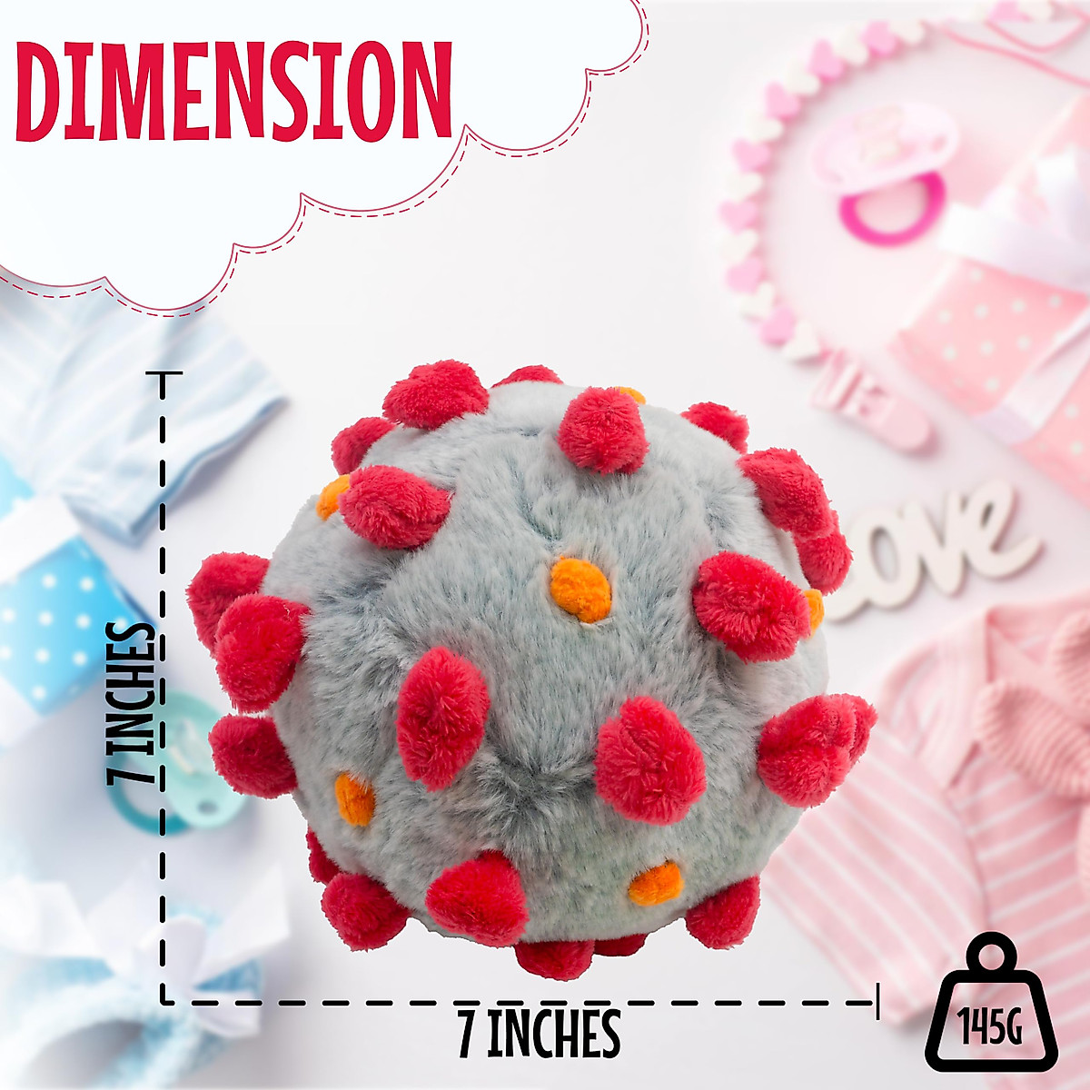 COVID-19 Educational Super Soft Microbe Plush - 10'' Inch Size - Novelty Plushy Toy - SARS-CoV-2 Molecule Stuffed Animal, Gray