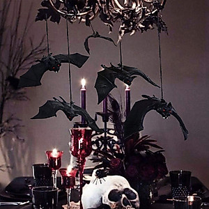 ILEBYGO 5Pcs Halloween Bats, Rubber Vampire Bats, Hanging Bat for Halloween Party, April Fool's Day,Haunted House Decoration