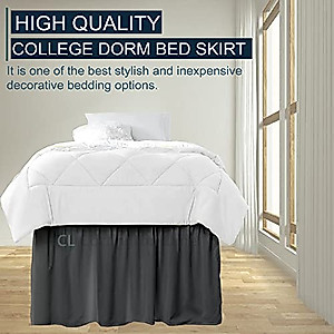 Ruffled Dorm Sized Bed Skirt for Dorm Beds - Three Sided Wrap Around Elastic Bedskirts- Dust Ruffled Bed Skirts 56 inch Tailored Drop - Dark Grey Dorm Room Bedskirts - College Dorm Bed Skirt