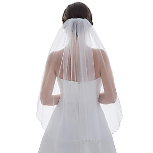 1T 1 Tier Crystals Silver Beaded Wedding Veil V409 - Light Ivory Fingertip Length 36"