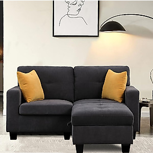 Flesser Loveseat Sofa Small Sectional Couch with Storage Modular Couch Love Seat with Ottoman for Small Spaces Velvet Convertible Bedroom Couch in Dark Grey