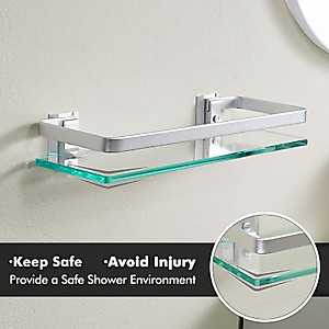 KES Glass Shelf for Bathroom, Glass Bathroom Shelf Floating Glass Shelf for Wall Aluminum Extra Thick 8MM Tempered Glass Shelf 3 Pack 1 Tier Rectangular Wall Mount Silver,A4126A-P3