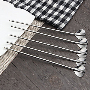 TSACTE Stainless Steel Spoon Drink Straw Set of 5 Long Spoons Heart-shaped Food-Grade Straw Spoon for Home Café Office Restaurant