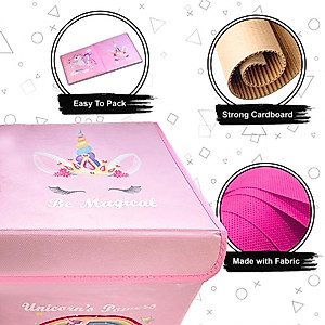 NINOSTAR Girls Unicorn Toy Storage Chest Glowing Décor Functional Organizer Cube Drop Fabric Box with Handles Perfect for Games, Parties, Birthdays