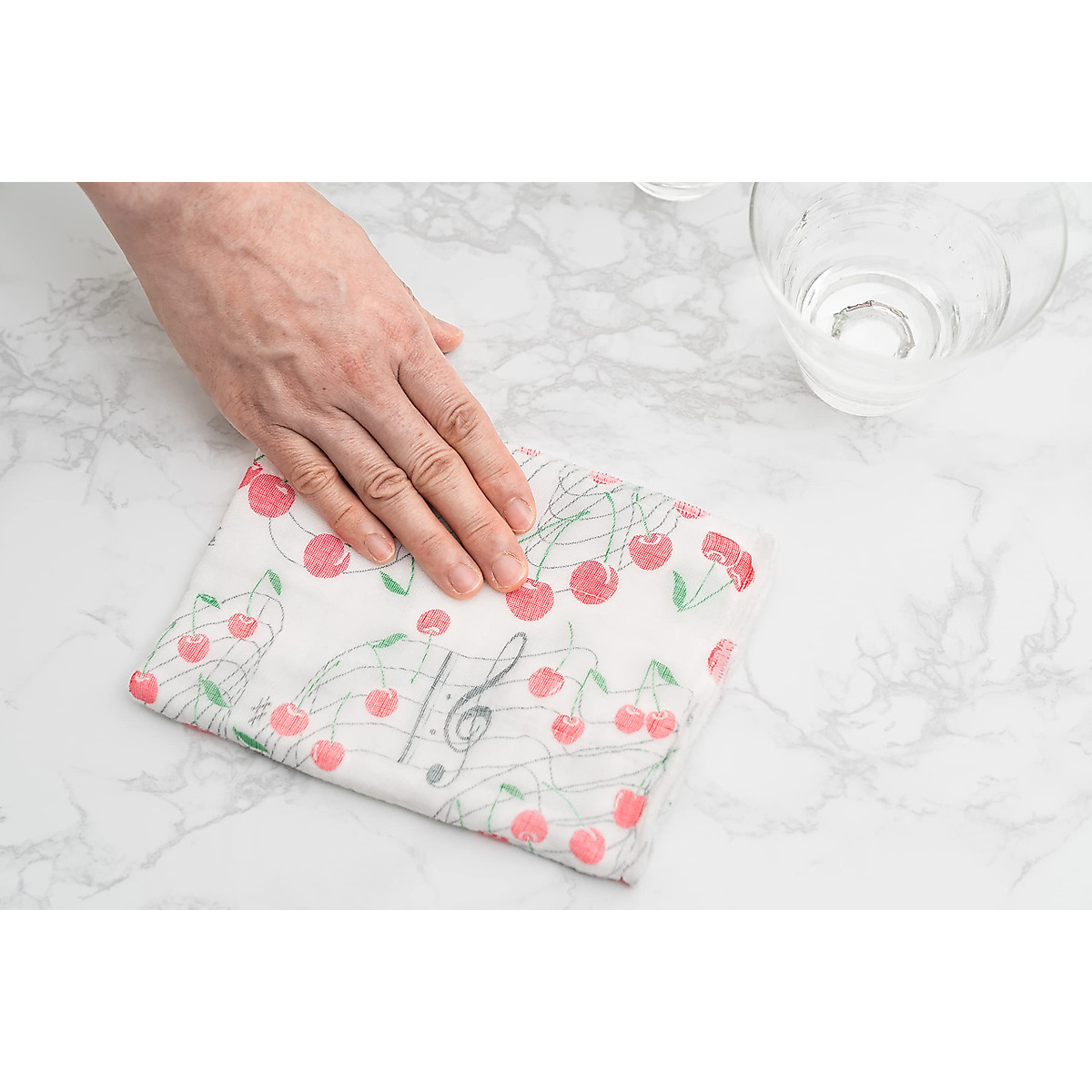Shirayuki Japanese Kitchen Cloth KYO-YUZEN Cherry Music. Set of 3. Made Layered Fine Mesh Cloth. Dish Wipe, Table Wipe, Hand Wipe. Made in Japan (Cherry Music Set)