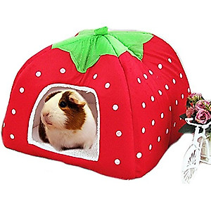 FLAdorepet Rabbit Guinea Pig Hamster House Bed Cute Small Animal Pet Winter Warm Squirrel Hedgehog Chinchilla House Cage Nest Hamster Accessories (9x9x10 Inch (Pack of 1), A-Red)