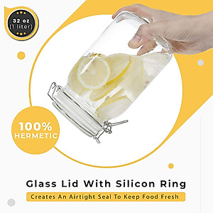 Xabono 4 Pack Wide Mouth Glass Jars with Airtight Lid 32 oz Storage Containers Lids Clear Jar Leak Proof Food Kitchen Cereal Pasta (WMGJAL1)