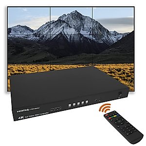 J-Tech Digital 3x3 4K30Hz HDMI Video Wall Controller Multiviewer Matrix | 4K30Hz Input and Output, Supports HDMI, VGA, USB Type-C, DisplayPort, Edge Correction, Audio Extraction Up to 10x10