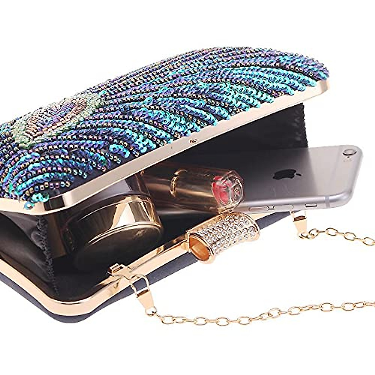 Peacock Clutch Purse Beaded Sequin Evening Bags Clutch Handbag for Party Wedding Proms Cocktail,7.9 * 4.7 * 2.4 in