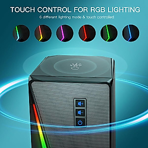 LLEVTIC Computer Speakers, Desktop Speakers with 6 Colorful RGB Lights, Volume Control PC Speakers, USB Powered Gaming Speakers with 3.5mm Aux Cable for PC Monitor Laptop Tablet Phone