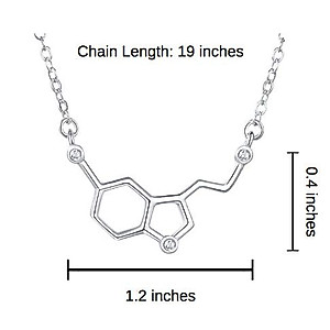 Happiness Serotonin Molecule Necklace With Gems For Women, Ideal Necklaces For Teacher, Professor, Chemistry Grad, And Science Jewelry Lovers (White)