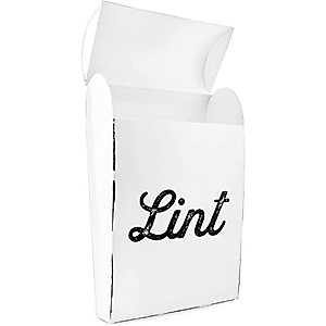 AuldHome Farmhouse Enamelware Lint Holder Bin; Distressed White Laundry Room Decor