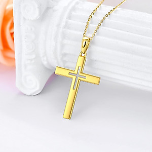 SISGEM 14K Solid Gold Cross Necklace for Women,Yellow Gold Faith Cross Pendant Necklaces Religious Jewelry Anniversary Birthday Gifts for Wife Mom 16''-18''