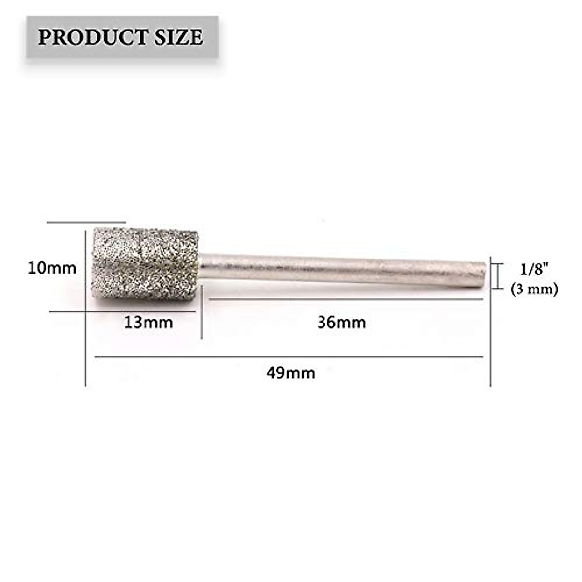 10 PCS Diamond Grinding Bits, 10mm Cylinder Head,1/8” Shank, Diamond Coated Mounted Points Grinder Bits