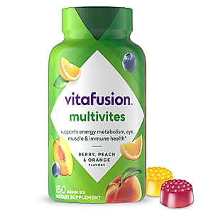 Vitafusion MultiVites Gummy Multivitamins for Adults with 12 Vitamins and Minerals, Berry, Peach and Orange Flavored, America’s Number 1 Gummy Vitamin Brand, 75 Day Supply, 150 Count