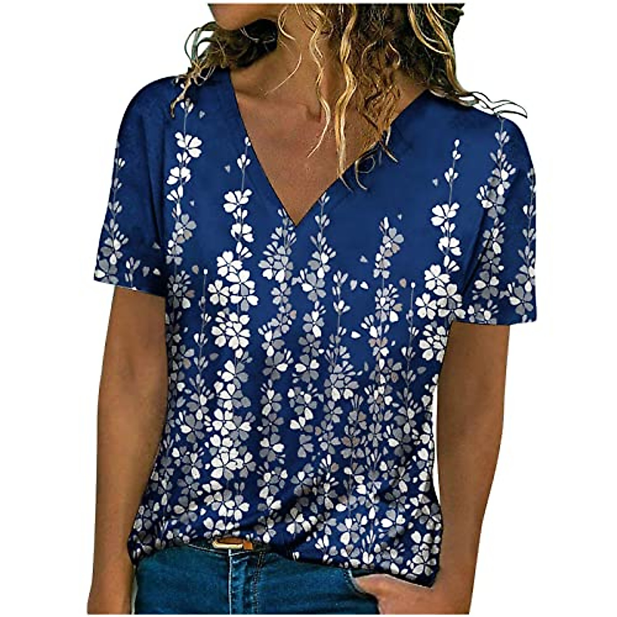 SMIDOW Cute Tshirts Shirts for Women 2023 Fashion Short Sleeve v Neck Summer Tops Bohemian Style Floral Print Graphic Tees