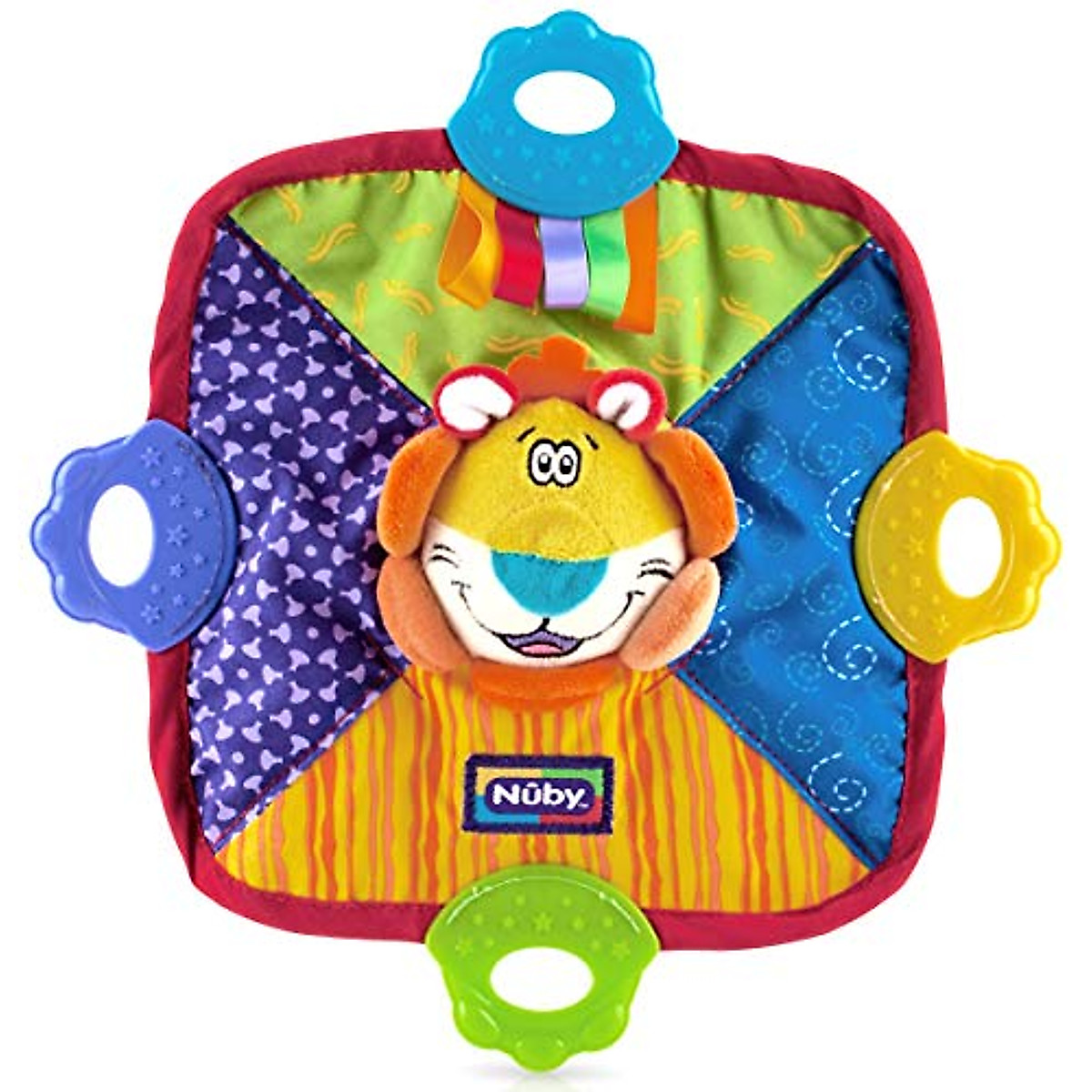 Nuby Teething Blankie Characters May Vary, Red/Yellow/Green/Orange/Blue, 1 Count