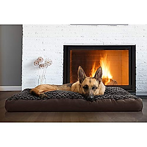Furhaven XL Pillow Dog Bed Ultra Plush Faux Fur & Suede Mattress w/ Removable Washable Cover - Chocolate, Jumbo (X-Large)