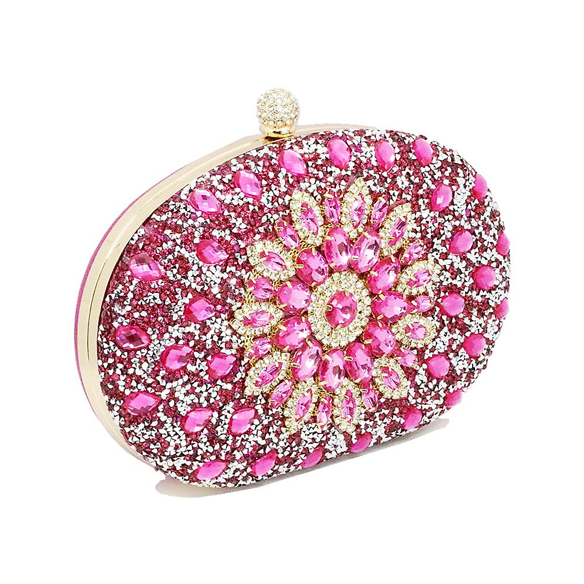 Pink Clutch Purses for Women Rhinestone Crystal Evening Bag Beaded Wedding Flower Handbag (773Fuchsia)