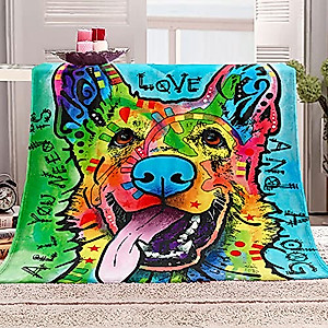 Tupmnbry Colorful German Shepherd Throw Blanket Cute Dog Printed Blanket Super Soft Flannel Throw Blanket Lightweight Fluffy Plush Fuzzy Bed Blanket for Cute Pet 60"X80"