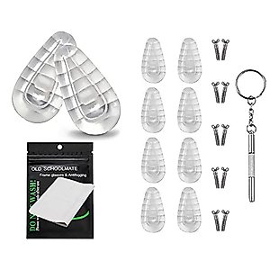 AONUOWE 15mm Soft Silicone Air Chamber Eyeglass Nose Pads, Repair Kit, Glasses Screws and Micro Screwdriver Cleaning Cloth, 5 Pairs of Screw-in Bag Pad Set + 1*Cleaning cloth