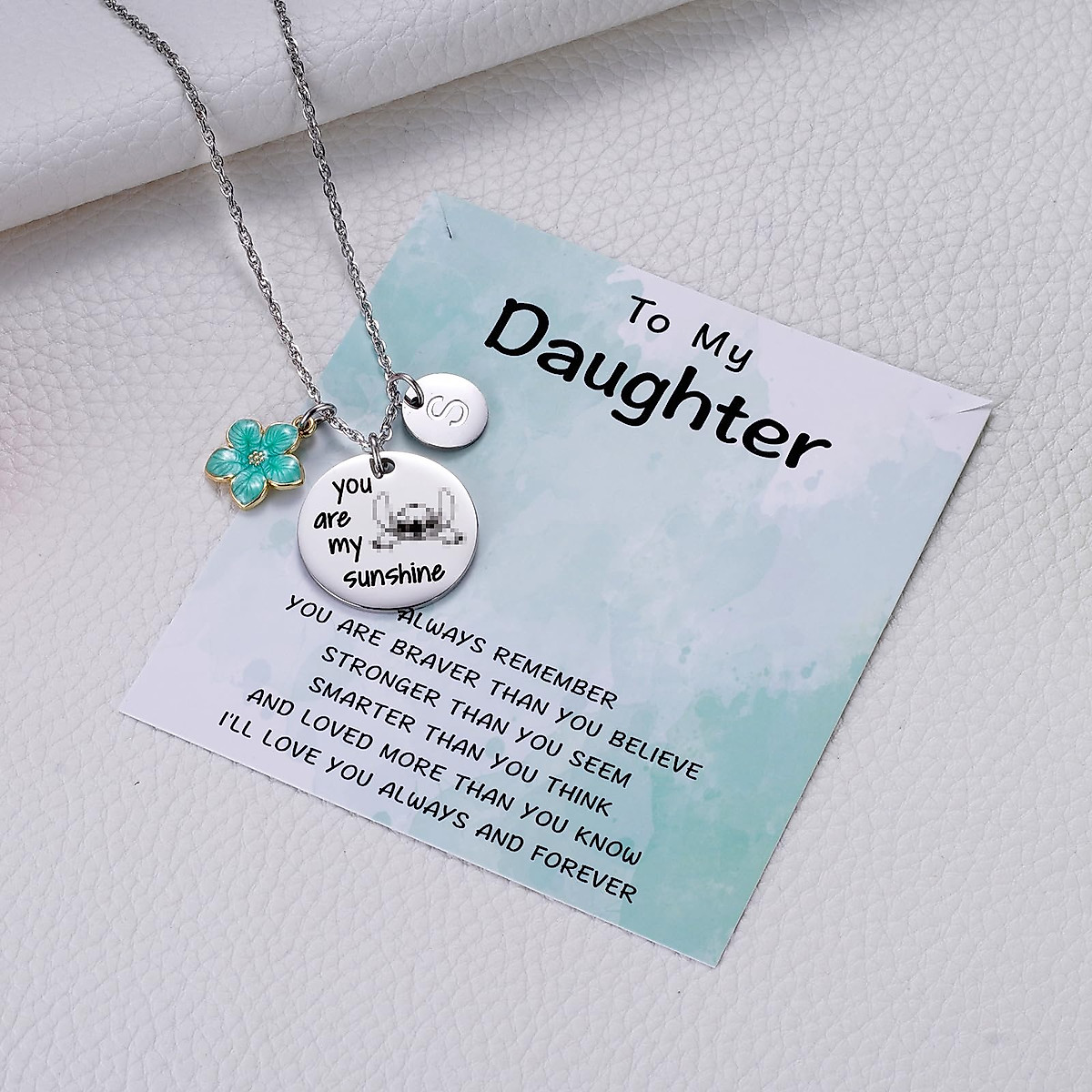 MIXJOY To My Daughter Stitch Gifts You are My Sunshine Initial S Stitch Necklace&Sentimental Message Card for Teen Young Daughter Lilo and Stitch Jewelry Birthday