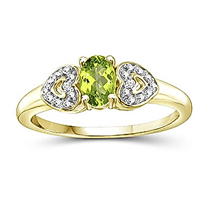JEWELEXCESS Peridot August Birthstone Jewelry – 0.45 Carat Peridot 14K Gold Over Silver Ring Jewelry Gemstone Rings with Hypoallergenic 14K Gold Over Silver Band