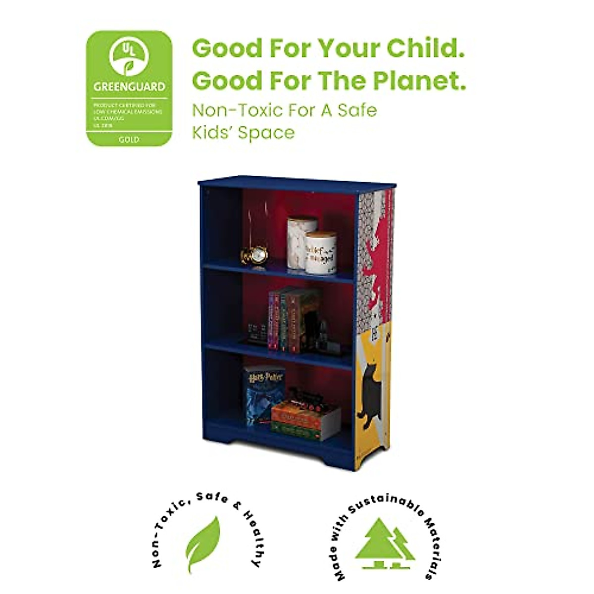 Delta Children Deluxe 3-Shelf Bookcase - Ideal for Books, Decor, Homeschooling & More - Greenguard Gold Certified, Harry Potter