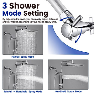 13" Dual Rainfall Shower Head with Handheld Spray Combo, 3 Settings Shower Diverter, Massage Handheld Shower Wand, Adjustable Extension Arm, 71 Inches Extra Long Hose - Polished Chrome