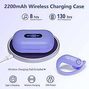 occiam Wireless Earbuds Bluetooth Headphones 130H Playback 4 Mics Clear Call Waterproof 2200mAh Charging Case in-Ear Ear Buds Earphones with Earhooks for Sports Running Workout-STADOR (Purple)
