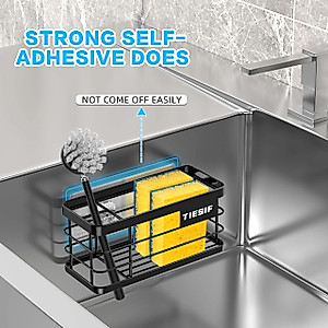 Sponge Holder for Kitchen Sink Caddy 2 in 1 Sink Organizers Stainless Steel 6.8" x 3" x 3.1" No Drilling with Adhesives