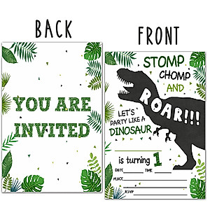 ukebobo 1st Birthday Party Invitations with Envelopes – Dinosaur Birthday Party Invitations, Dinosaur Party Decorations– 20 Cards with Envelopes（bwl-01）