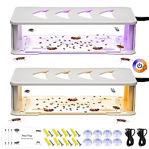 Flea Traps for Inside Your Home, Flea Trap with Adjustable Light Modes & 4 Flying Insect Trap Sticky Refill Pads, Pest Trapper for Fleas, Flies, Mosquitoes (2, White)