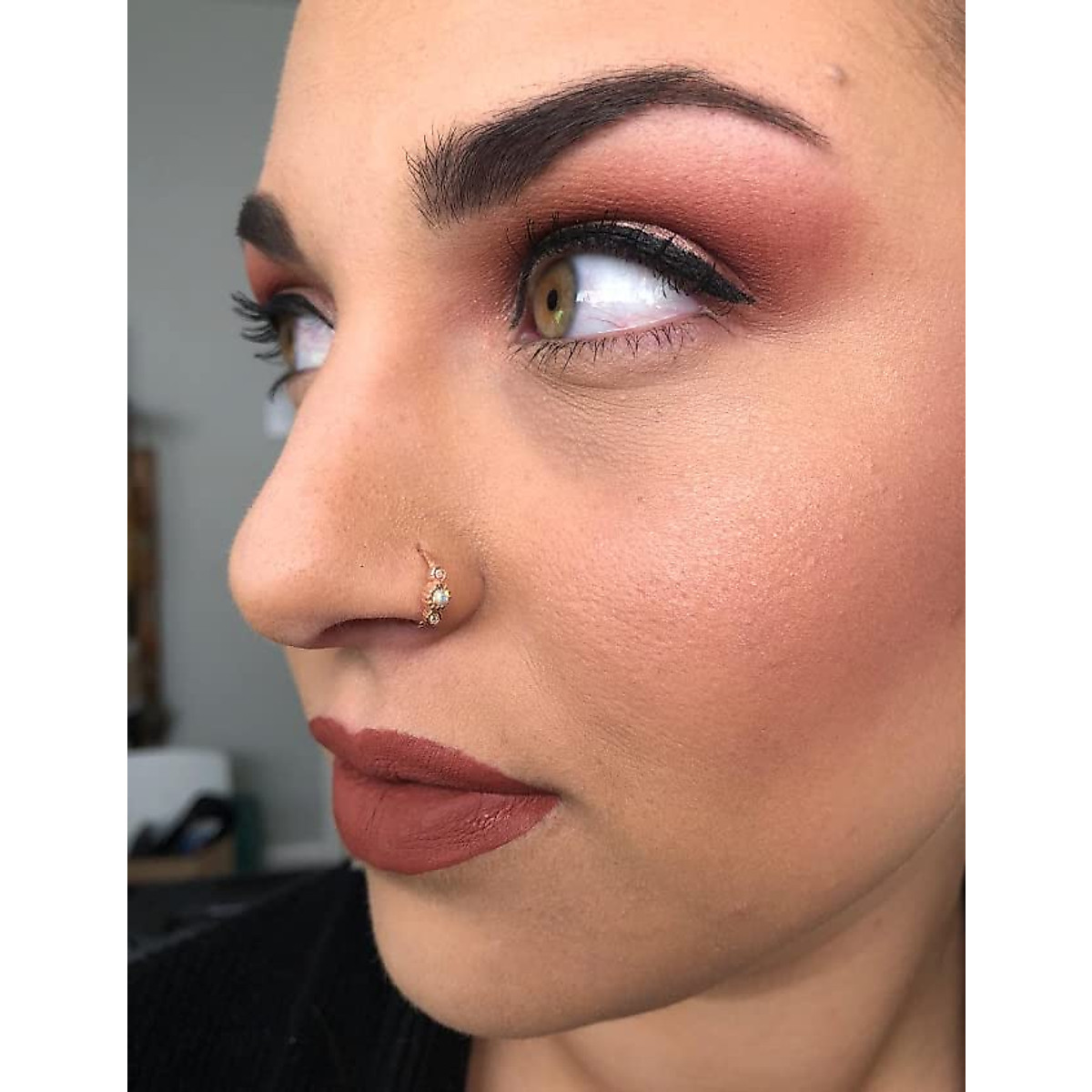 3 Round CZ Set Rose Gold IP Plated 316L Surgical Steel WildKlass Hoop Ring for Nose & Ear Cartilage (Clear)