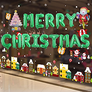 Merry Christmas With Santa Claus Christmas Tree Balloons, Green Aluminum Foil Christmas Party Sign, Xmas/Xmas Eve Party Decorations Supplies Backdrops