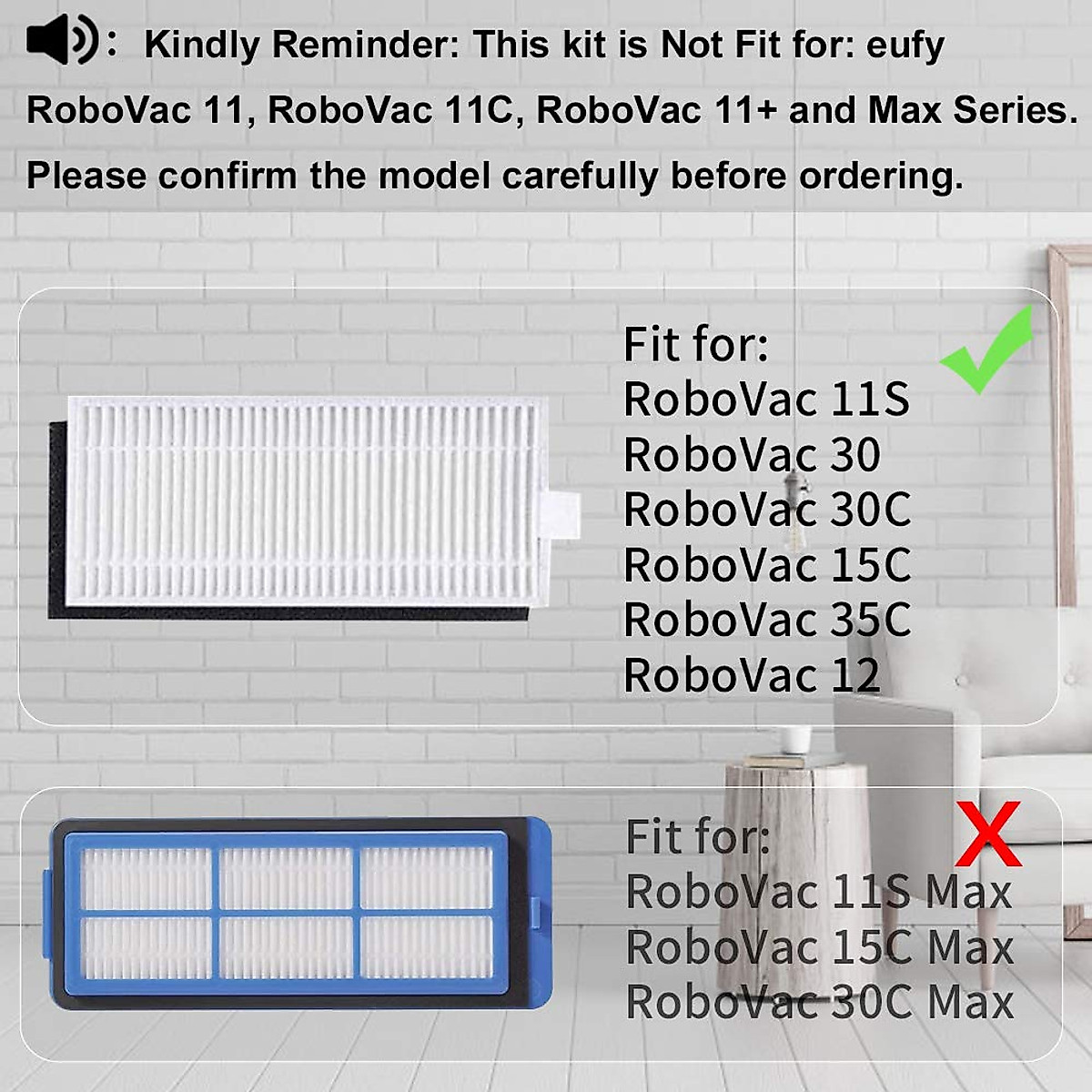 Replacement Parts kit for Eufy RoboVac 11S, RoboVac 30, RoboVac 30C, RoboVac 15C,RoboVac 12, RoboVac 35C, Robot Vacuum cleaner Accessory Kit,6 Filters,6 Side Brushes,1 Main Brush,1 Pre Filter