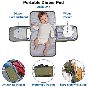 Dikaslon Diaper Bag Backpack, Stroller Hooks, Large Unisex Baby Bags with Changing Pad, Pacifier Case and Universal Stroller Clips for Mom Dad