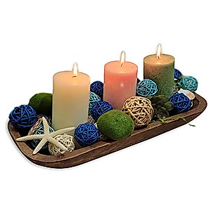 BNDPLUS Wooden Dough Bowl Antique Walnut Reddish Brown Vintage, Wood Long Dough Bowl Large, Wooden Dough Bowls, centerpiece Wood bowl L19 X W8 X H3 inch