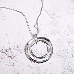 XILAZAB Silver Double Circle Necklace, Long Silver Necklace Sweater long Silver Chain for Women Silver Circle Large Pendant Womens Jewelry Silver Statement Necklace for Women Valentines Gift