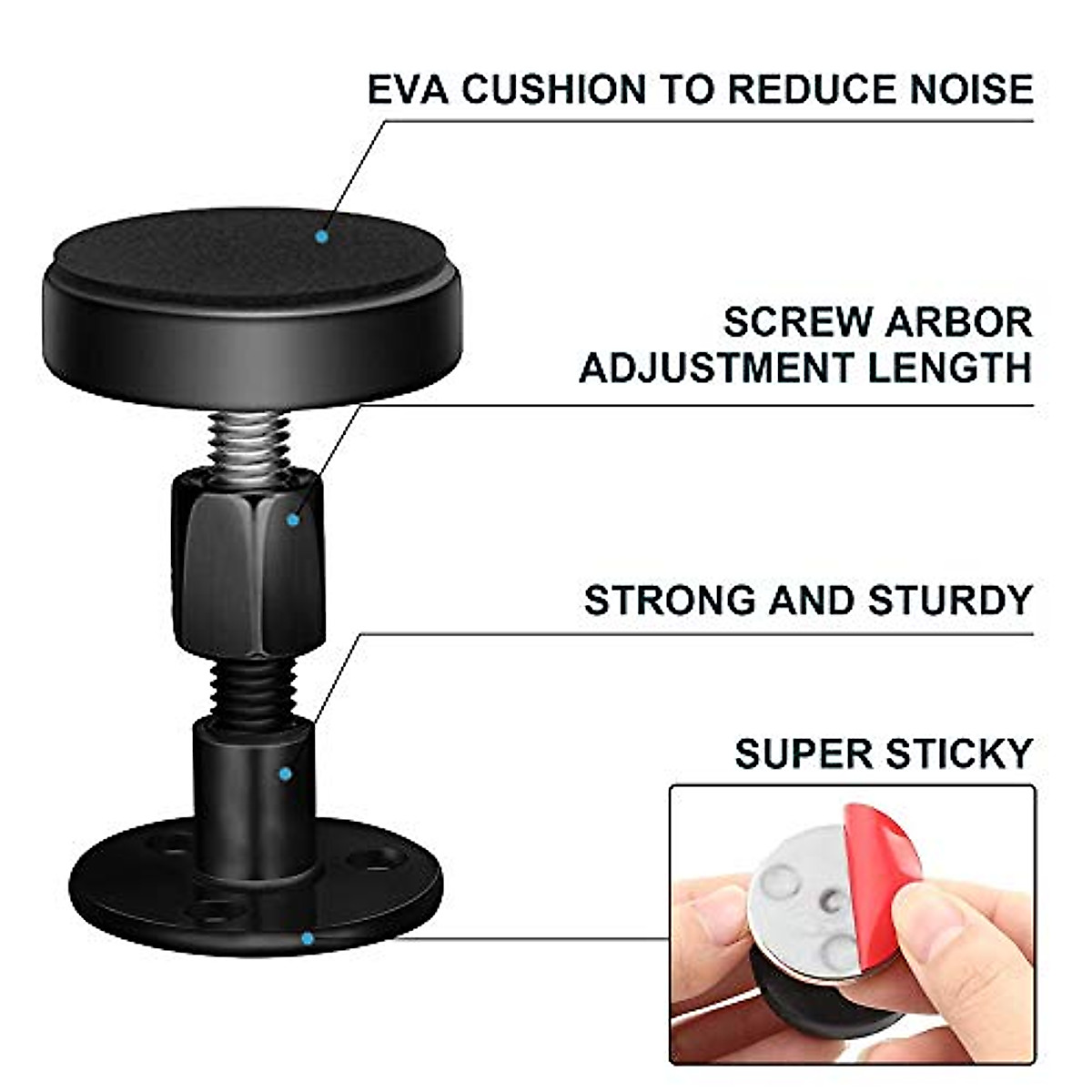 2PCS Black Adjustable Bed Frame Anti-Shake Tool, Headboard Stoppers with Free Furniture Pads and Screws, No More Creaking, Protect The Wall from Banging, Easy to Install (1.1-2.5in)