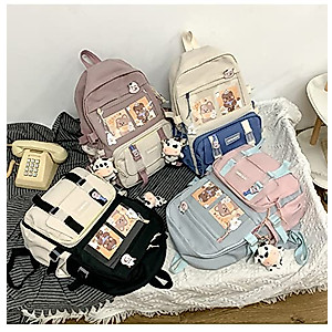 DACHAIHU Kawaii Backpack Aesthetic School Bags 17in Cute Bookbag with Badge&Cute Pendant,Large Capacity Kawaii Backpacks for School Black1