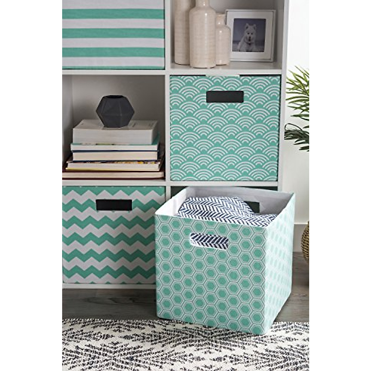 DII Collapsible Hard Sided Bin, Waves, Aqua, Large