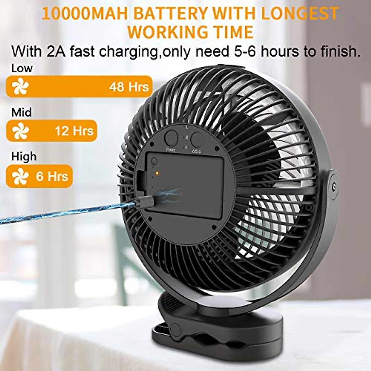 KOONIE 10000mAh Battery Operated Misting Fan with Clip, 8-Inch Mist Fan for Desk, Detachable Battery, 3 Speeds, 2 Mist Modes with 200ml Tank, 48 Hours Working Time for Home Stroller Office and Outdoor